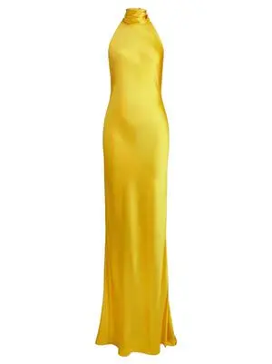Ralph Lauren Halterneck Open-back Evening Dress - Yellow