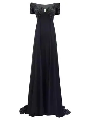 GEMY MAALOUF Beaded Off-shoulder Gown - Black
