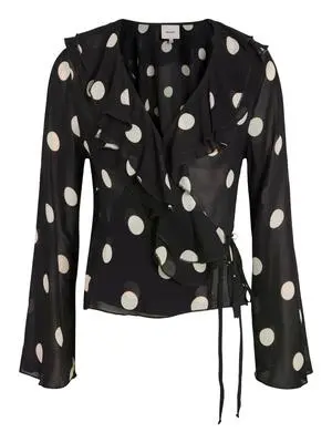 REFORMATION Kilah Polka-dot Wrap Top - Black