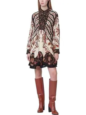 Farm Rio Majestic Garden Long-sleeves Mini Dress - Neutrals
