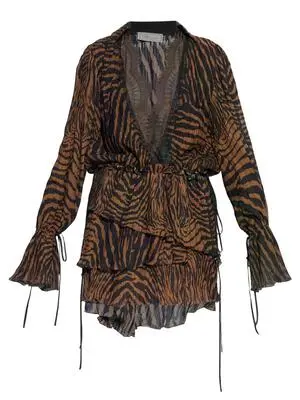 Blumarine Lace-trim Zebra-print Dress - Brown
