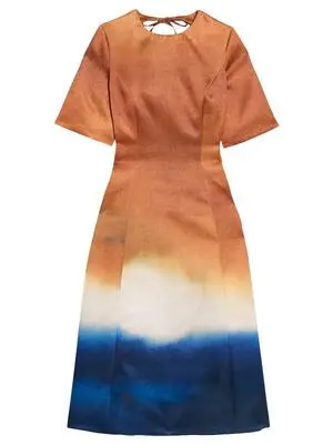 Oscar De La Renta Printed Satin Midi Dress - Tan