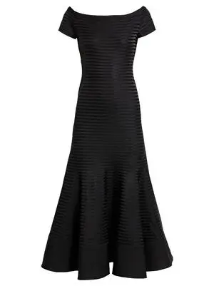 Carolina Herrera Striped Jacquard-knit Midi Dress - Black