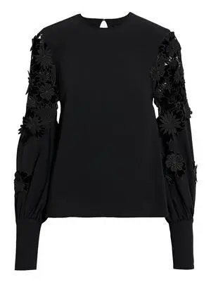 Oscar De La Renta Guipure Lace-paneled Silk-blend Crepe Top - Black
