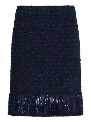 Oscar De La Renta Fringed Sequin-embellished Mini Skirt - Navy