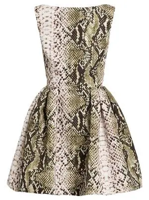 Oscar De La Renta Flared Snakeprint Faille Mini Dress - Army Green