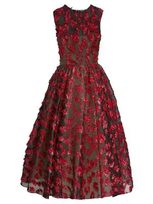 Oscar De La Renta Flared Fil Coupé Chiffon Midi Dress - Crimson