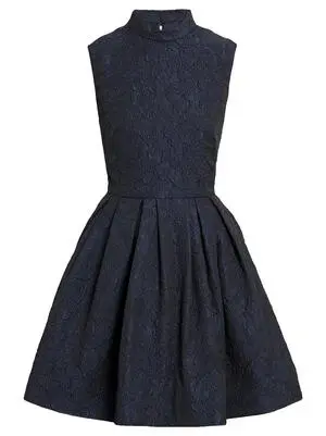 Oscar De La Renta Flared Cloqué Mini Dress - Navy