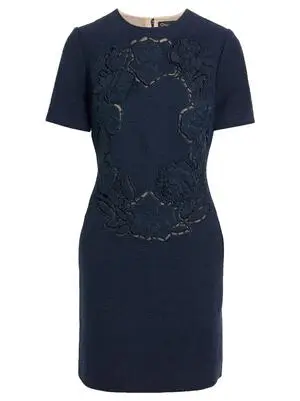 Oscar De La Renta Cotton-blend Bouclé And Guipure Lace Mini Dress - Navy