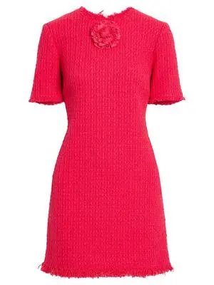 Oscar De La Renta Floral-appliquéd Wool-blend Tweed Mini Dress - Papaya