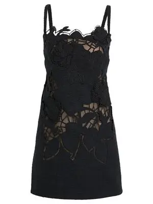 Oscar De La Renta Guipure Lace-paneled Cotton-blend Tweed Mini Dress - Black