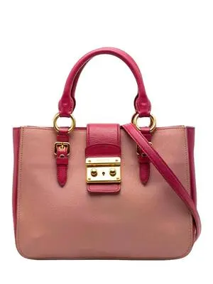 Miu Miu Bicolor Goatskin Madras Satchel - Pink