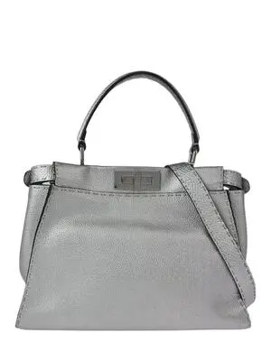 Fendi 2017 Peekaboo Leather Tote Bag - Silver