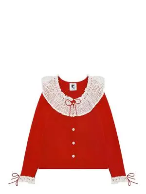 Sleeper Malena Lace-collar Cardigan - Red