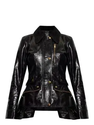 Alexander McQueen Leather Jacket With Corduroy Collar - Black