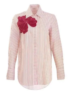 Silvia Tcherassi Striped Floral Appliqué Shirt - Red