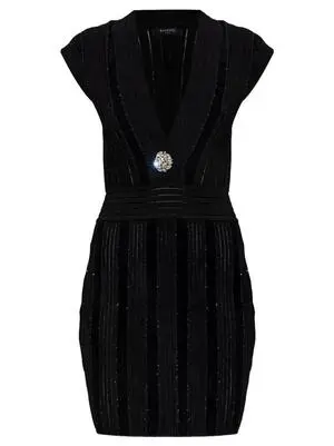 Balmain Embellished-chest V-neck Dress - Black