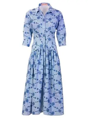 Silvia Tcherassi Indy Embroidered-flowers Midi Dress - Blue