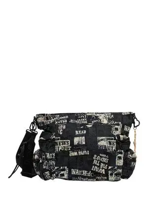 Desigual Newspaper Print Satchel - Black