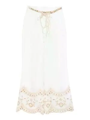 Zimmermann Wanderlust Beaded Embroidered Trousers - White