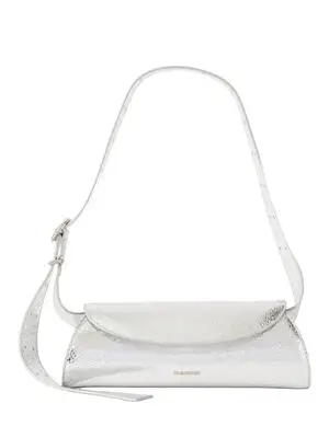 JIL SANDER Crinkled Metallic Leather Shoulder Bag - Silver