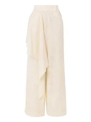 Johanna Ortiz Calma Draped Satin-jacquard Straight-leg Pants - Ecru