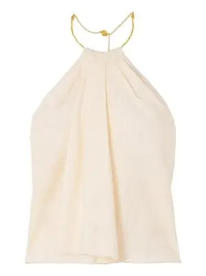 Johanna Ortiz The Root Embellished Smocked Satin-jacquard Halterneck Top - Neutrals