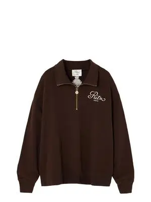 FRAME Ritz Paris Oversized Embroidered Half-zip Sweatshirt - Brown