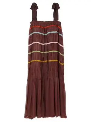 Alix Of Bohemia Emrys Clove Aurora Tiered Striped Gauze Midi Dress - Brown