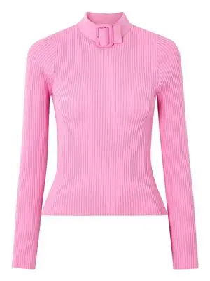 COURREGES Buckled Ribbed-knit Top - Pink