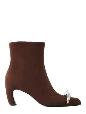 Tory Burch Pierced Xl Embellished Suede Ankle Boots - Brown