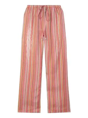 Comme Si Striped Silk-twill Straight-leg Pants - Red