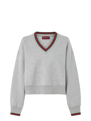 Gucci Striped Cotton-blend Jersey Sweater - Gray