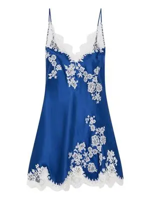 Carine Gilson Lace-trimmed Silk-satin Nightdress - Blue
