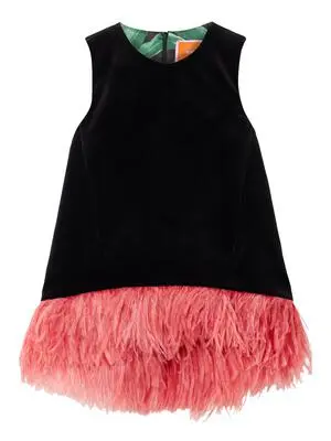 La DoubleJ La Scala Feather-trimmed Cotton-velvet Top - Black
