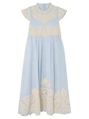 Sea Alexandra Scalloped Embroidered Cotton Midi Dress - Blue