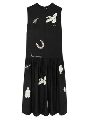 Sea Ellison Embroidered Twill Midi Dress - Black