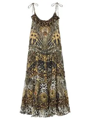 Camilla Ruffled Tiered Leopard-print Embellished Fil Coupé Midi Dress - Multi