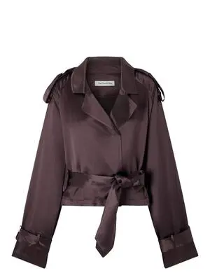 THE FRANKIE SHOP Simona Belted Satin Jacket - Brown