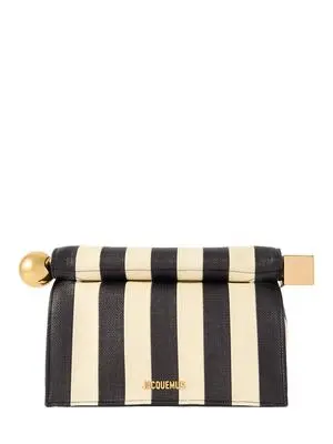 Jacquemus Leather-trimmed Striped Woven Clutch - Black