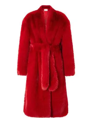 THE FRANKIE SHOP Destini Belted Padded Plush Coat - Red