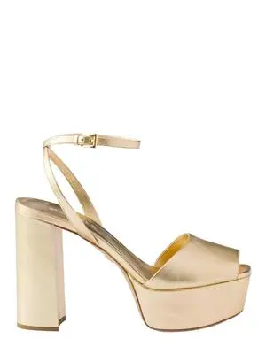 PRADA Metallic Leather Platform Sandals