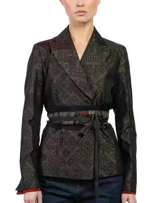 IBRIGU Geometric-print Belted Jacket - Black