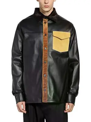 Marni Fur-collar Panelled Leather Shirt - Black