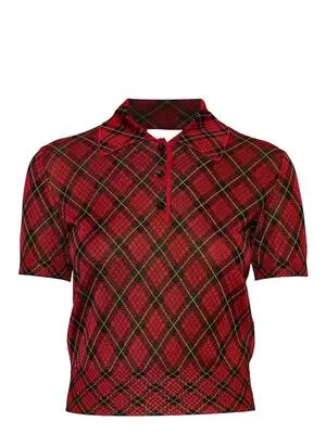 Alexander McQueen Argyle Button Polo Top - Red