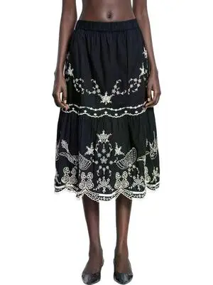 Sea Embroidered Kingsley Skirt - Black