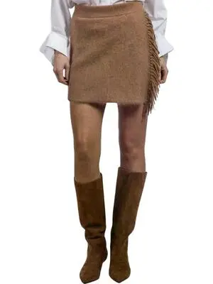 White + Warren Fringe-detail Knitted Skirt - Brown