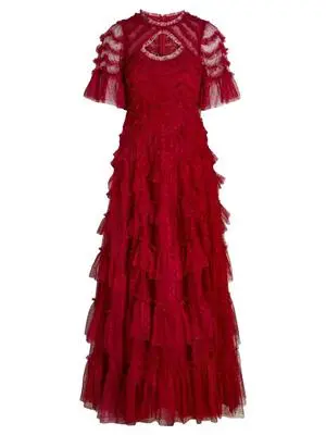 NEEDLE & THREAD Aviana Ruffled Maxi Dress - Red