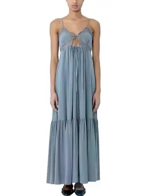 Chloé Lace-trim Tiered Maxi Dress - Grey