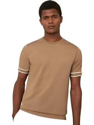 REISS Oscar Textured Crew-neck Tipped T-shirt - Camel Brown